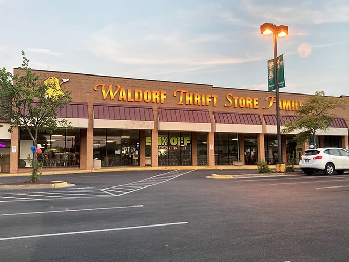 Sunset shopping at its finest! The evening glow makes those "50% OFF" signs even more enticing, like nature itself is endorsing the deals.