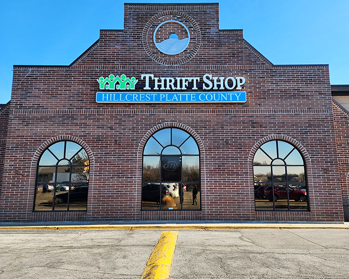 Sunlight streams through those signature arched windows, creating a warm glow that seems to say, "Come in, treasures await inside."