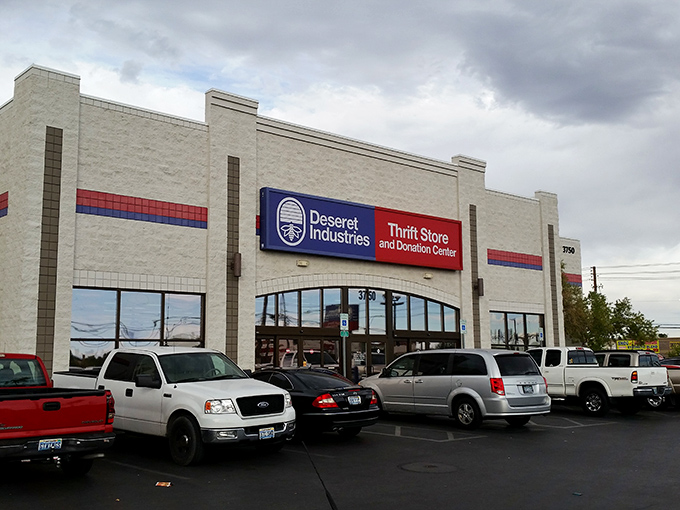 The unassuming exterior of Deseret Industries in North Las Vegas hides a treasure trove within. Like finding a secret casino that pays out in vintage treasures instead of chips.