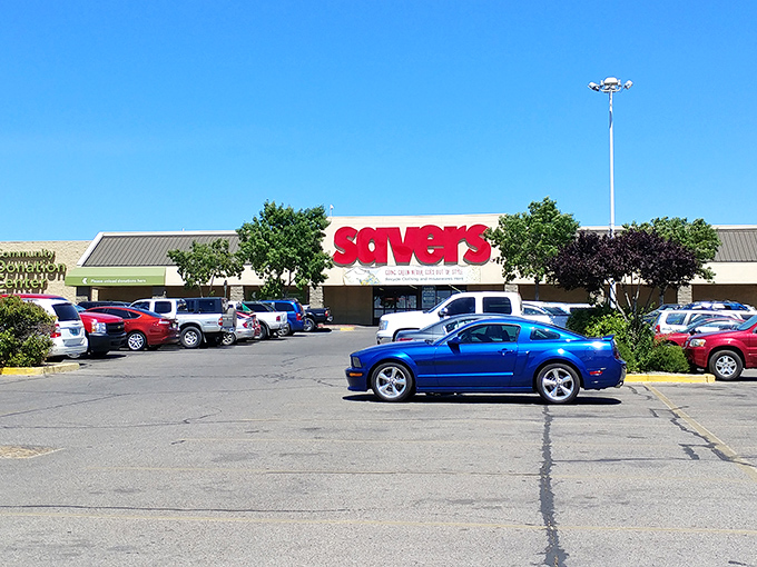 That bright red sign beckons like a retail beacon, promising treasure hunts where parking spaces outnumber your regrets.