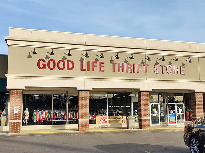 The unassuming storefront of Good Life Thrift Store beckons with promise, like finding an oasis of bargains in a desert of retail markup.