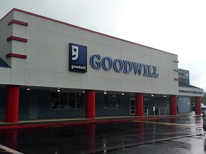 The modern facade of Goodwill Roseburg stands ready for treasure hunters, its bright blue signage a beacon for bargain enthusiasts across Douglas County.
