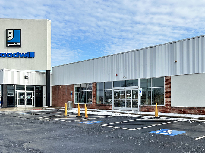 The unassuming exterior hides a treasure trove within. Like a culinary speakeasy, this Goodwill's modest fa&ccedil;ade belies the bounty of discoveries waiting inside.