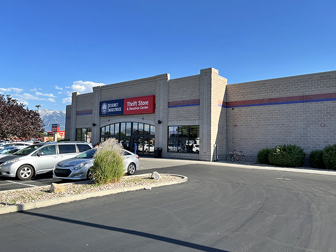 The unassuming exterior of Deseret Industries in West Jordan hides a treasure trove of bargains waiting to be discovered beneath those majestic Utah mountains.