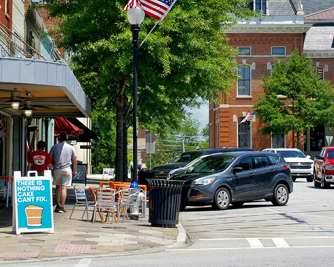 There is nothing cake can't fix proclaims the sidewalk sign, and in Covington's picturesque downtown square, I'm inclined to believe it.