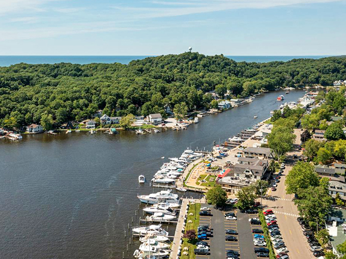 The Kalamazoo River winds through town like nature's own Main Street, boats included.