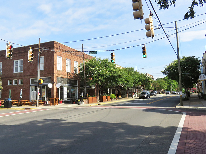 Hillsborough's main street looks like it was designed by someone who actually understands what "charming" means—brick buildings, leafy trees, and traffic lights that seem to say "slow down, enjoy life."