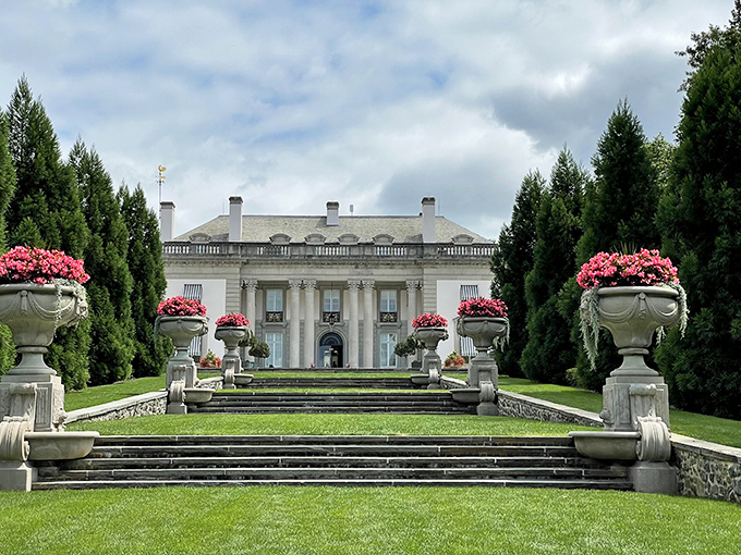The grand entrance to Nemours Estate makes Downton Abbey look like a starter home. French neoclassical architecture with a side of American audacity.