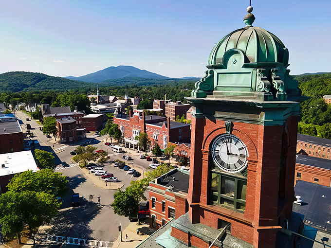 Claremont's iconic clock tower stands sentinel over a downtown that feels like New England's best-kept retirement secret.