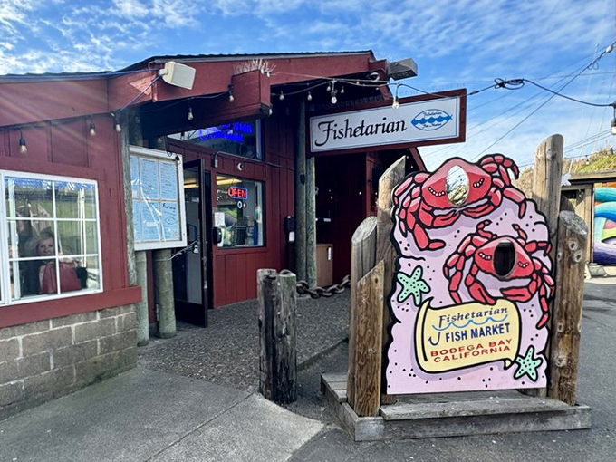 The bright orange exterior of Fishetarian isn't just a building&mdash;it's a coastal beacon calling to seafood lovers like a siren song to sailors.