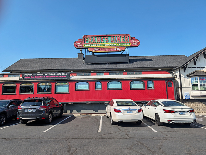 Like a ruby on rails, Frank's vibrant exterior promises culinary adventures within. This isn't just a restaurant&mdash;it's a time capsule with hash browns.