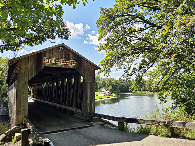 The iconic "$5 FINE" warning greets visitors, a charming reminder that some rules haven't changed since Chester A. Arthur was shopping for mutton chops.