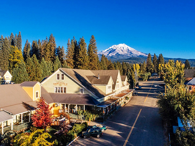 The McCloud Mercantile anchors Main Street with the quiet confidence of a building that's seen a century of stories unfold beneath Mount Shasta's watchful gaze.