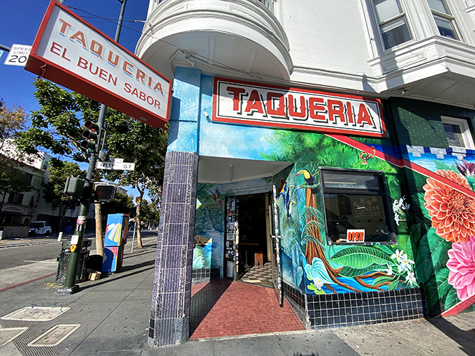 The vibrant exterior of El Buen Sabor announces itself with a splash of color that's as bold as the flavors waiting inside.