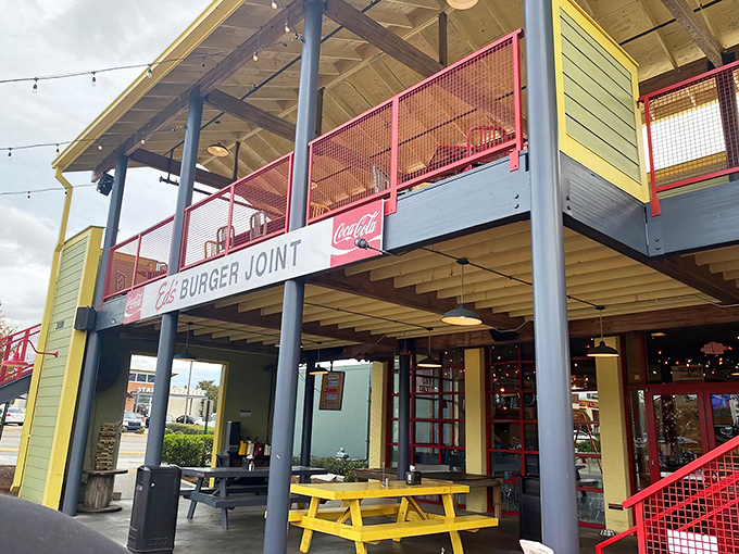 From another angle, Ed's two-story burger paradise looks like the kind of place where calories don't count and diet plans go to die happily.