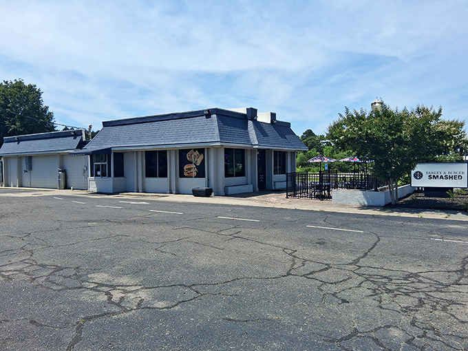 The unassuming exterior of burger paradise. Like finding a treasure chest disguised as a mailbox, Barley and Burger Smashed's modest building holds delicious secrets.