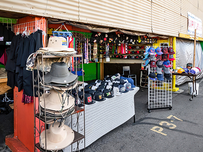 The colorful pillars of Denio's covered market area serve as both structural support and navigational landmarks for overwhelmed first-timers exploring this treasure hunter's paradise.