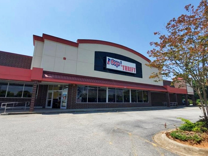The curved facade of Mega Thrift beckons like a retail mothership that's landed in Winston-Salem, promising treasures beyond your wildest bargain-hunting dreams.