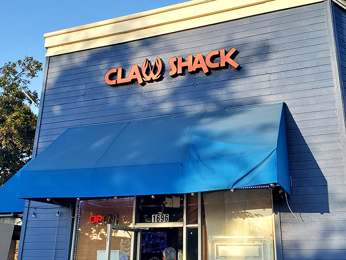 Blue-gray exterior with a vibrant blue awning, the Claw Shack stands unassumingly on Berryessa Road like a secret seafood clubhouse waiting to be discovered.