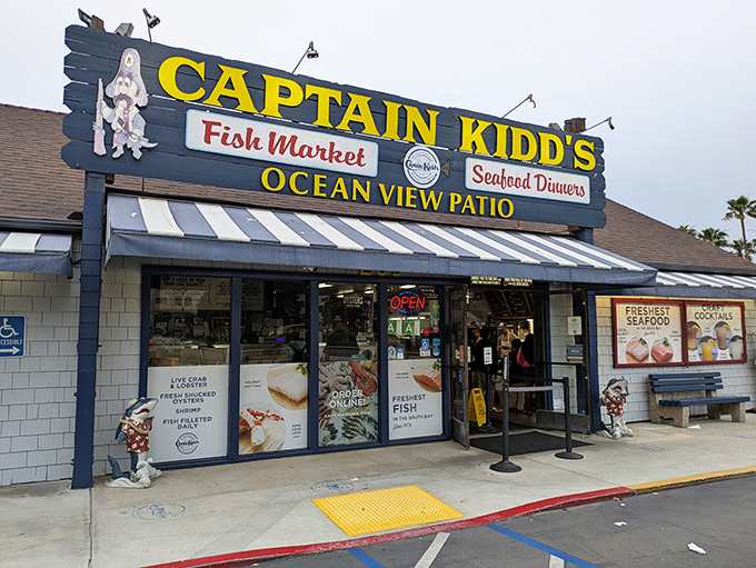 The blue and yellow sign beckons like a lighthouse for hungry sailors &ndash; Captain Kidd's promises seafood treasures without the pretentious nautical nonsense.