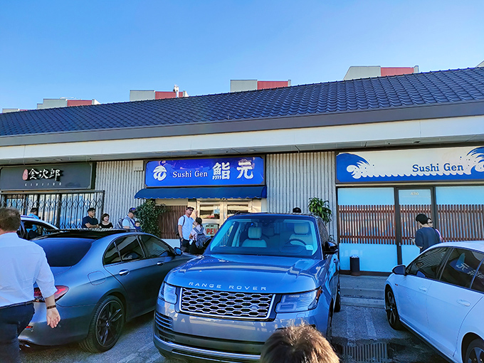 The blue-roofed storefront of Sushi Gen stands unassumingly in Little Tokyo, while the parking lot tells another story&mdash;luxury cars lined up for lunch like Hollywood's best-kept secret.