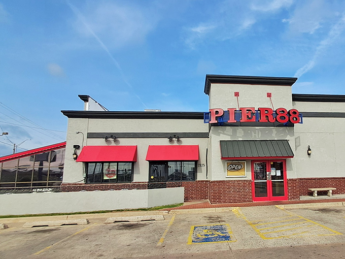 The bright red awnings of Pier 88 stand out like a lighthouse beacon for seafood lovers lost in a landlocked state.