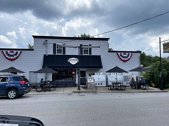 The white clapboard exterior with patriotic bunting isn't just charming&mdash;it's a time portal disguised as a general store. Small-town America at its sweetest.