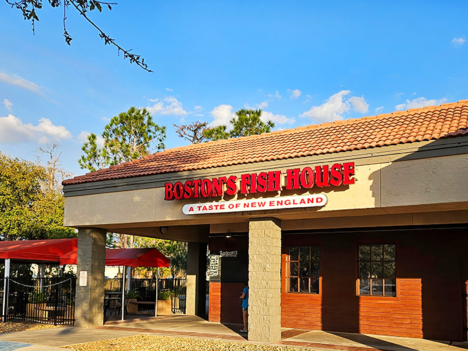 Where terra cotta roofs meet New England seafood traditions – this unassuming exterior hides treasures that would make Neptune himself jealous.
