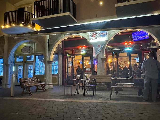 At night, Frankie's arched facade glows with promise, drawing hungry pilgrims to its European Village location.