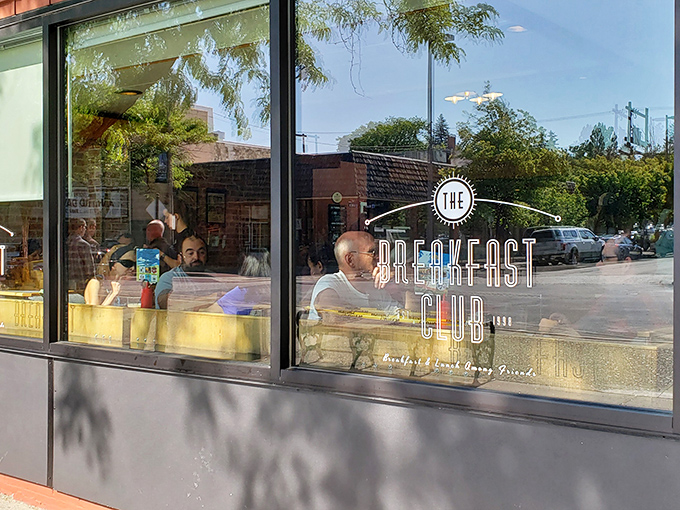 The brick facade of The Breakfast Club beckons like a morning lighthouse, promising salvation for the hungry souls of Moscow, Idaho.