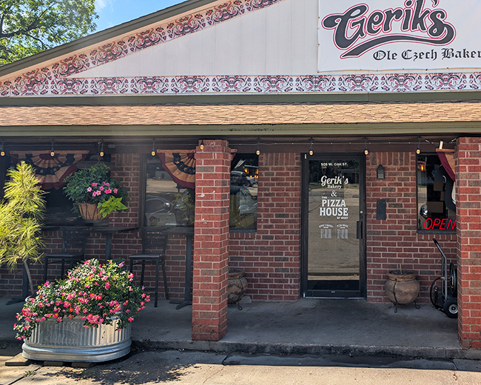 The unassuming brick exterior of Gerik's hides culinary treasures within, like a delicious Czech Fort Knox guarded by cheerful flower planters instead of security cameras.