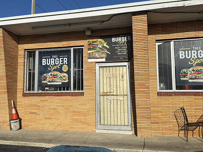 The unassuming brick exterior of Thee Burger Spot proves once again that culinary treasures often hide behind the most modest facades.