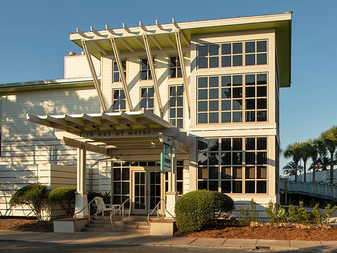 The architectural equivalent of a perfect souffl&eacute; - Fish Out of Water's exterior rises gracefully against the Florida sky, promising culinary adventures within.