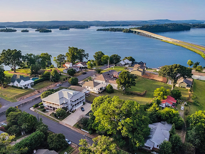 Lakefront living doesn't get more picturesque than this aerial view of Guntersville, where waterfront homes enjoy million-dollar views at small-town prices.