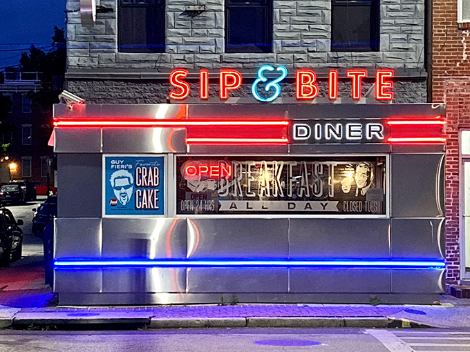 When the neon lights of Sip & Bite illuminate the Baltimore night, it's like a bat signal for hungry souls seeking salvation through breakfast served all day.