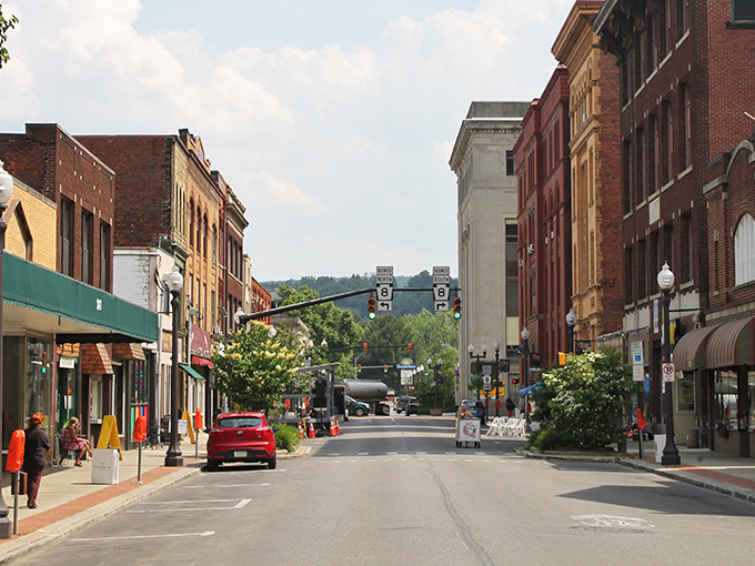 Downtown Oil City looks like a movie set where Norman Rockwell meets industrial chic, with historic brick buildings framing streets wide enough for horse-drawn carriages.