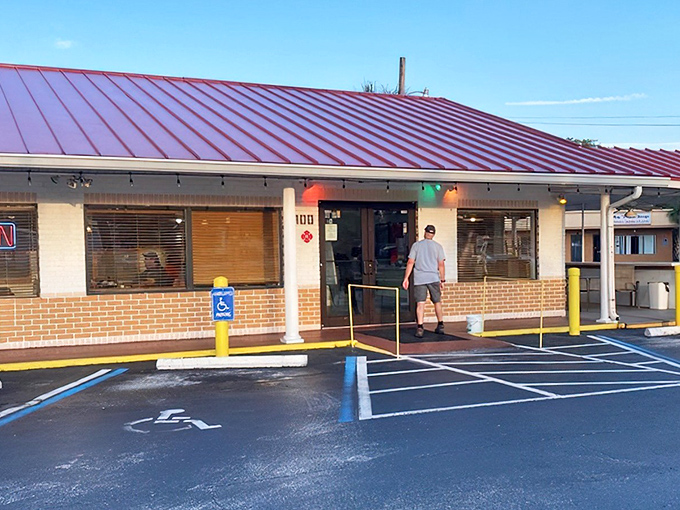 That iconic orange roof signals breakfast paradise ahead. No fancy frills, just the promise of honest-to-goodness comfort food waiting inside.