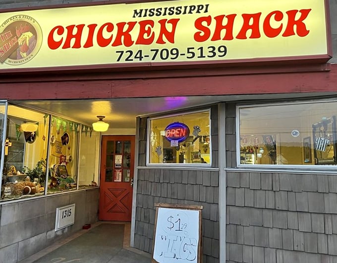 The bright red sign of Mississippi Chicken Shack beckons like a lighthouse for hungry souls. Southern comfort found in an unexpected Pennsylvania corner.