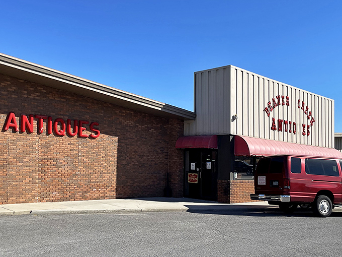 The unassuming exterior of Beaver Creek Antiques belies the wonderland within. Like a time-travel portal disguised as a strip mall tenant.