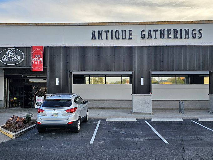 The unassuming exterior of Antique Gatherings belies the wonderland within, like finding a portal to the past hiding in plain sight.
