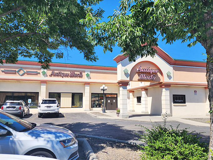 The unassuming exterior of Antique World Mall belies the time-traveling adventure waiting inside. Like a TARDIS for treasure hunters, it's bigger on the inside.