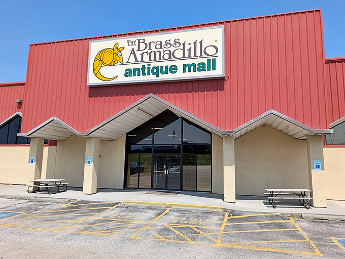 The iconic red building with its cheerful armadillo mascot beckons treasure hunters from across Nebraska. This isn't just shopping&mdash;it's time travel with a parking lot.