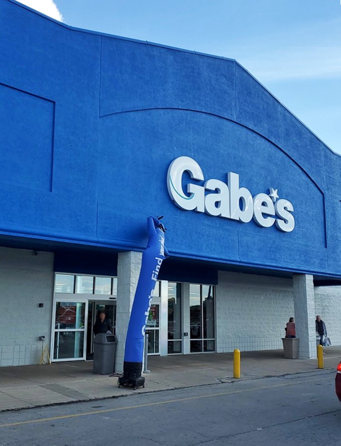 The iconic blue fa&ccedil;ade of Gabe's stands out in Anderson like a beacon for bargain hunters ready to discover retail treasures.