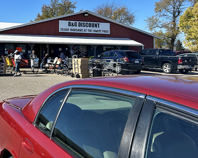 That red barn exterior might fool you into thinking it's housing livestock, but the real treasures are inside waiting to be discovered.