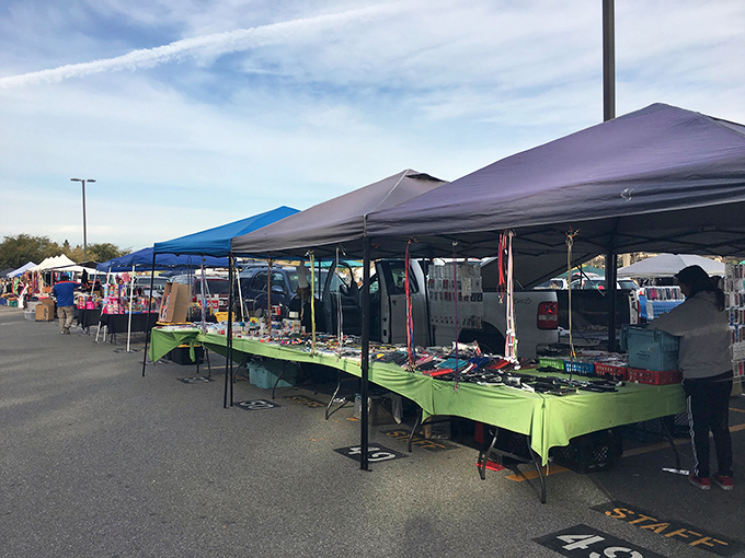 Pop-up canopies transform ordinary parking lots into a treasure hunter's paradise every first Saturday.