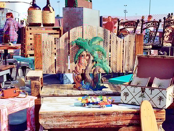 White canopies stretch across the asphalt like a village of treasure caves, each one promising discoveries that'll make your friends jealous.