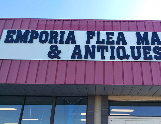 The pink-trimmed facade of Emporia Flea Market & Antiques doesn't scream "architectural marvel," but inside lies a treasure hunter's paradise waiting to be explored.