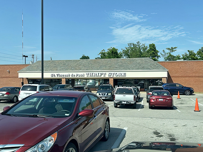 This gleaming entrance whispers promises of organized chaos and bargains that would make your wallet sing.