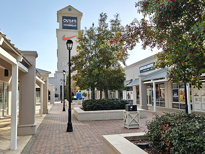 The elegant walkways of Outlets of Mississippi invite you to stroll, shop, and possibly max out your credit card in style.