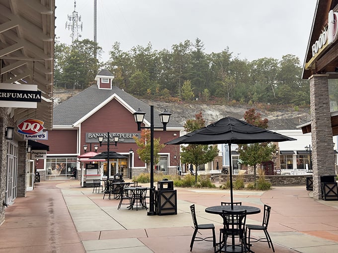 The classic New England architecture of Merrimack Premium Outlets creates a shopping experience that feels more like a charming village than a bargain hunt.